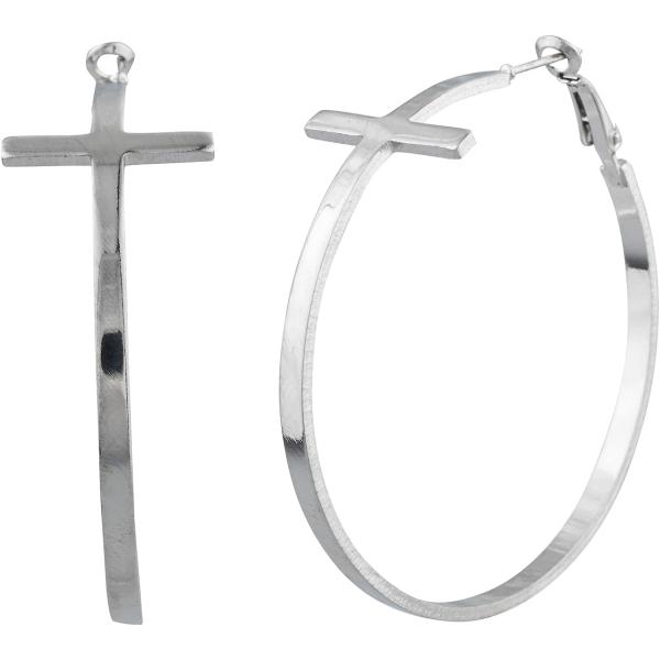 商品名ラックスアクセサリーSilvertone EternalクロスフープイヤリングLux Accessories Silvertone Eternal Cross Hoop Earringsブランド：LUX ACCESSORIES商品サイ...