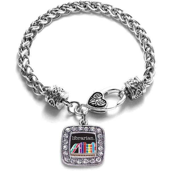 商品名LibrarianライブラリクラシックシルバーメッキスクエアクリスタルチャームブレスレットInspired Silver - Librarian Braided Bracelet for Women - Silver Square C...