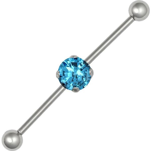 商品名14 gサージカルスチール38 mm (1.5インチ) AquaブルーソリティアCZクリスタルインダストリアルバーベル、5 mmボールForbidden Body Jewelry 14g Surgical Steel 38mm (1....