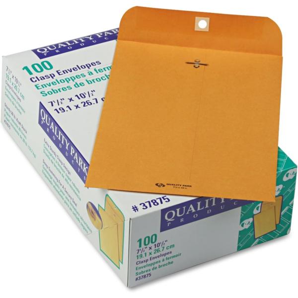 商品名qua37875   Clasp封筒Quality Park 37875 Gummed Clasp Envelope, 28Lb, 7-1/2""x10-1/2"", 100/BX, Kraftブランド：Quality Park商品サ...