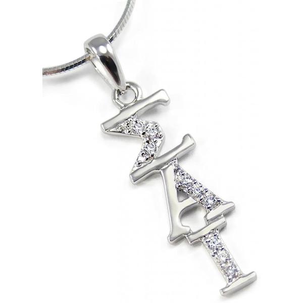 商品名Sigma Alpha IotaスターリングシルバーLavaliere with CZs シルバーThe Collegiate Standard Sigma Alpha Iota Sterling Silver Lavaliere w...