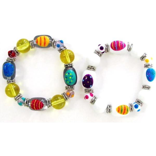 商品名Linpeng BR-1427/1429 フィオナ ハンドペイント イースターガラスビーズ ストレッチブレスレット 2個Linpeng BR-1427/1429 2-Piece Fiona Hand Painted Easter Gl...