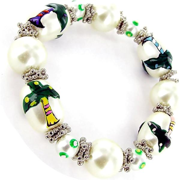 商品名Linpeng レディース ストレッチブレスレット ハンドペイント ツリーガラスビーズ トロピカルスタイル 長さ約7.5インチ ビーズサイズ13x18mm パールカラー 1個 IUP-15-4Linpeng Women Stretch...