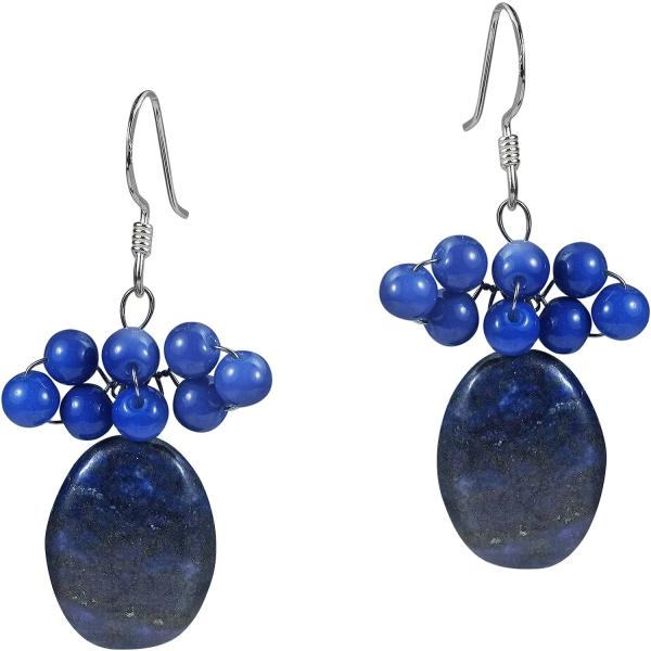 商品名ハンドメイドオーバルReconstructed lapis-lazuliビーズ。925スターリングシルバーイヤリングAeraVida Handmade Oval Simulated Blue Lapis-Lazuli Bead .92...