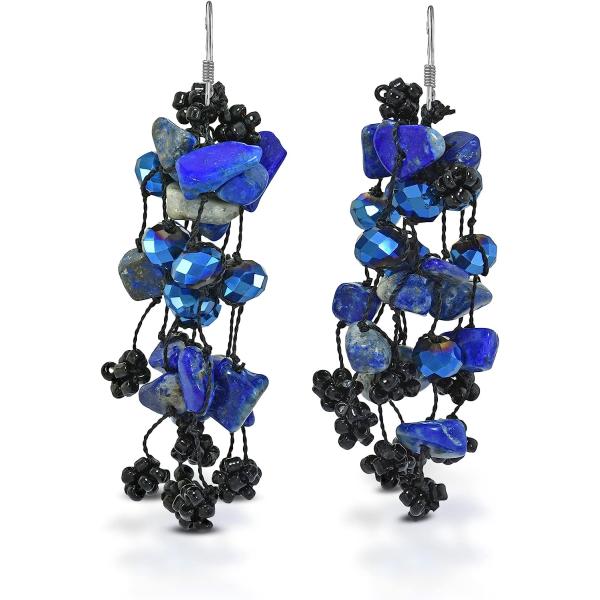 商品名ロイヤルMelody reconstructed lapis-lazuli-cultured淡水パール。925スターリングシルバーイヤリングAeraVida Handmade Blue Multistone Freshwater Pe...