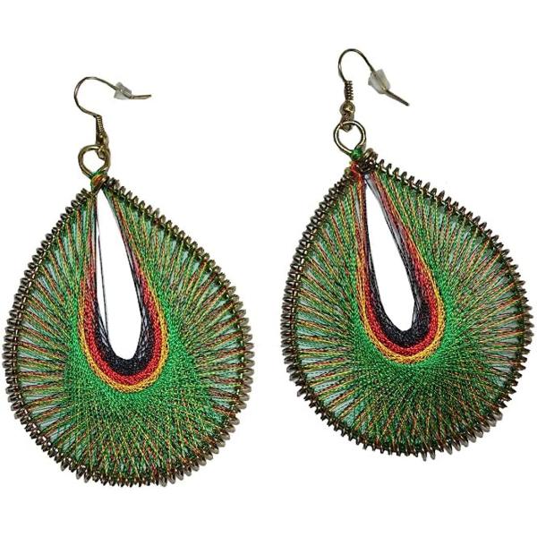 商品名MM女性用ラスタDanglingフープ木製イヤリングwith Silvertone 3.75 "" LongMM Women's Rasta Dangling Hoop Wooden Earrings with Silvertone ...