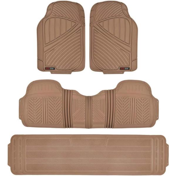 商品名Motor Trend 3列 高耐久 ゴム製フロアマット&amp;ライナー 車 SUV バン用 フロント2列目と3列目用 丈夫な重合ラテックス製 内部保護 エクストラハイリッジラインデザイン ベージュMotor Trend 3-Row...