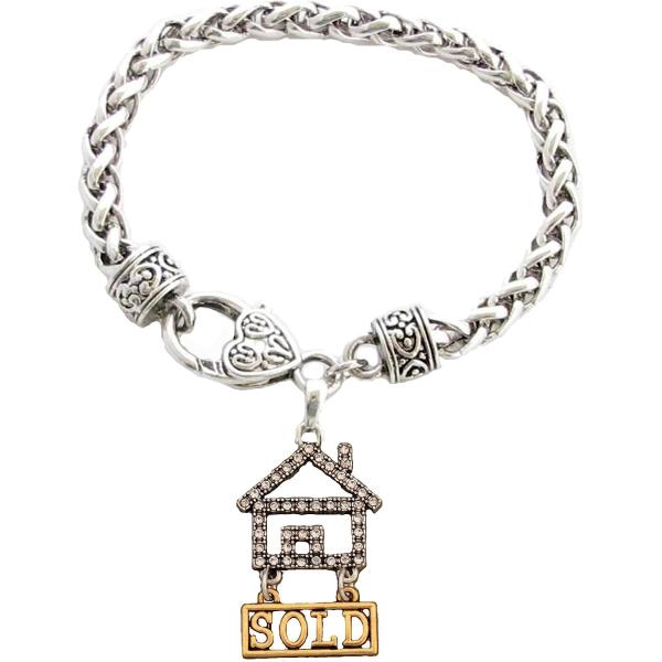 商品名不動産販売不動産クリアクリスタルゴールドシルバーブレスレットジュエリーギフトホームSports Accessory Store Realtor Sold Real Estate Clear Crystal Gold Silver Br...