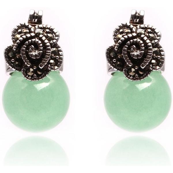 商品名gem-inside 12 mmラウンドビーズチベットシルバー白鉄鉱花イヤリングジュエリーGEM-Inside 12mm Light Green Jade Earrings Round Ball Gemstone Beads Cute...