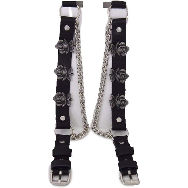 商品名TFjメンズバイカーファッションブレスレットブラックレザーストラップシルバーメタルチェーン花バラOneサイズTFJ Men Women Biker Fashion Boot Bracelets Black Leather Straps...