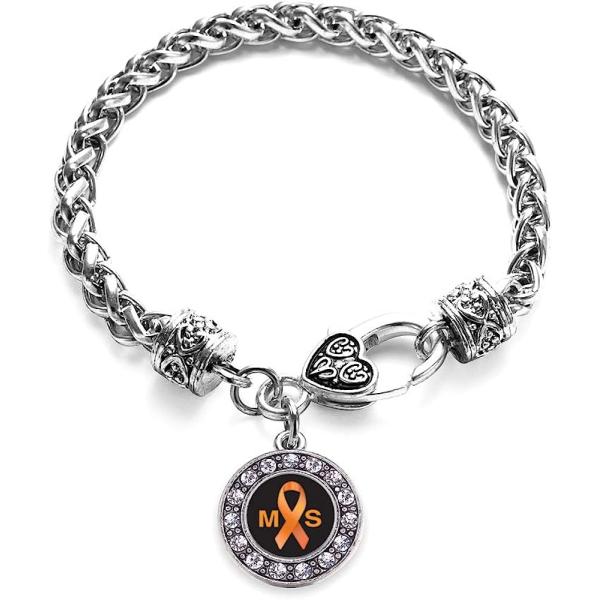 商品名Inspired Silver - シルバーサークルチャームブレスレット キュービックジルコニアジュエリー シルバーInspired Silver - Multiple Sclerosis Awareness Braided Brac...