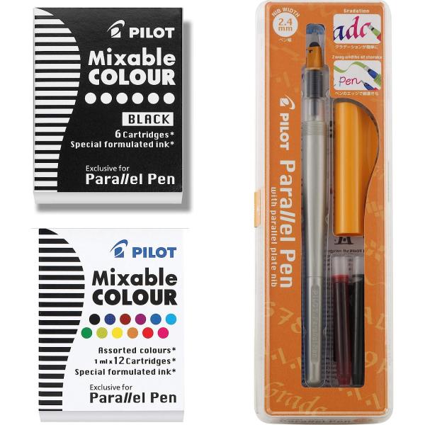 商品名Pilot Parallel Pen 2-Colour Calligraphy Pen Set with Black and Assorted Colours Ink Refills, 2.4 mm Nib (90051)Pilot ...