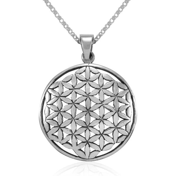 商品名MimiスターリングシルバーFlower of Lifeカバラ27 mmラウンドペンダントネックレス、18インチMimi Sterling Silver Flower of Life Kabbalah 27 mm Round Pend...