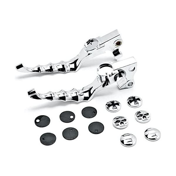 商品名Krator Chrome Hand Levers Skull Cross Grooved Emblems Compatible with Harley Davidson Sportster 1200 Custom 2004-2015...