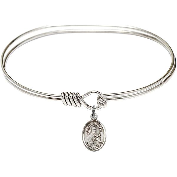 商品名楕円形EyeフックバングルブレスレットW / St。Therese of Lisieux inスターリングシルバー7 inch Oval Eye Hook Bangle Bracelet w/St. Therese of Lisieu...