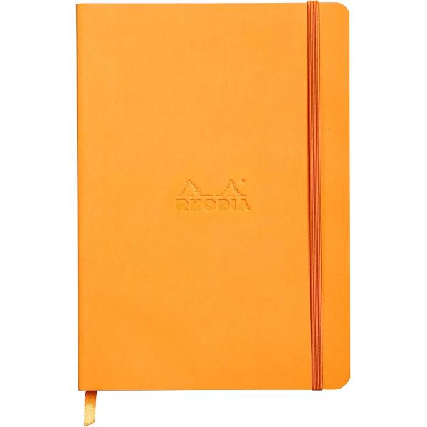 商品名Rhodiarama flexibles Notizbuch A5 orange, 80 Blatt Dot-Lineatur, Papier elfenbein 90g, mit GummizugverschlussRhodia R...
