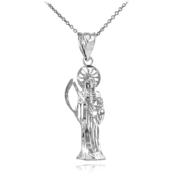 商品名High Polish 925スターリングシルバーSanta Muerteチャームペンダントネックレス.925 Sterling Silver Nuestra Se ora de la Santa Muerte Our Lady of...