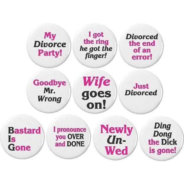 商品名Set 10 Divorce Party Themed 1.25” Pinback Buttons Pins Divorced Wife Funny Humorブランド：A&amp;T Designs商品サイズ：1.25""商品番号：...