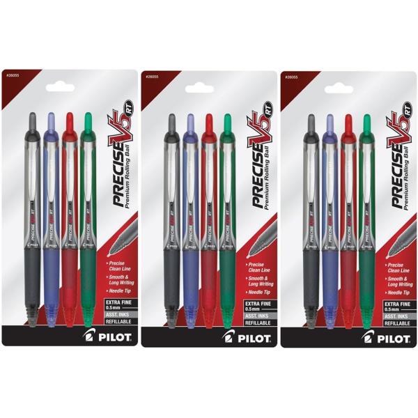 商品名Pilot Precise V5 RT 格納式細字ローリングボールペン 3本入り ブラック/ブルー/レッド/グリーンインク 12本パックPilot Precise V5 RT Retractable Fine Point Rollin...