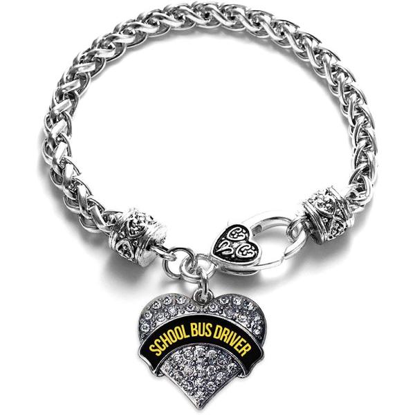 商品名Inspiredシルバーブラックと黄色学校バスドライバパヴェハートチャームブレスレットInspired Silver - Black and Yellow School Bus Driver Braided Bracelet for ...