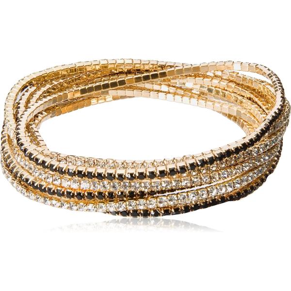 商品名GUESS ""Color Me Pretty ビーズストレッチブレスレット 10点セット One SizeGUESS Goldtone 10 Piece Set with Clear and Black Rhinestone Str...