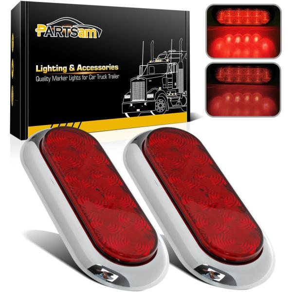 商品名Partsam 6インチ 楕円形 クローム トレーラー トラック レッド 10 LED サーフェスマウント ストップ ターン テールライト 2個Partsam 2PCS 6"" Oval Chrome Trailer Truck Re...