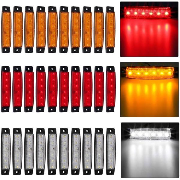 商品名Partsam 30個 3.8インチ スリム 6LED サイドマーカー クリアランスライトインジケーター トラック トレーラー RV キャンパー オートバイ トラクター ピックアップボート用 (赤10個+アンバー10個+ホワイト10個...