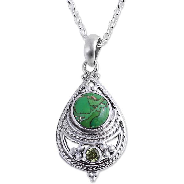 商品名Novica multi-gem Reconstitutedターコイズ。925スターリングシルバーペンダントネックレス、' Mesmerizing球'NOVICA Multi-Gem Reconstituted Turquoise ....