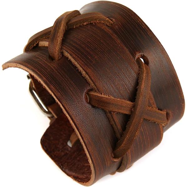 商品名HZMAN本物 ワイドレザーカジュアルメンズ茶色 カフバングルブレスレットHZMAN Authentic Wide Genuine Leather Casual Mens Brown Cuff Bangle Braceletブランド：...