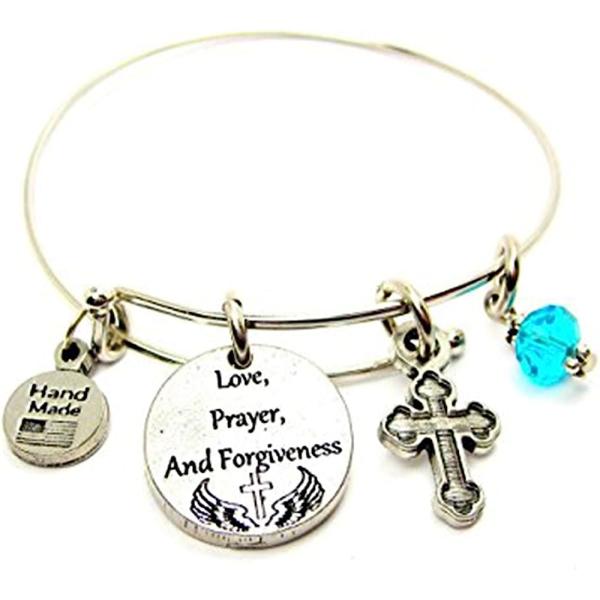商品名ChubbyChicoCharms Love Prayer and Forgiveness Aqua Blue Plus Size Expandable Wire Bracelet, Fits 8.5""ブランド：ChubbyChic...