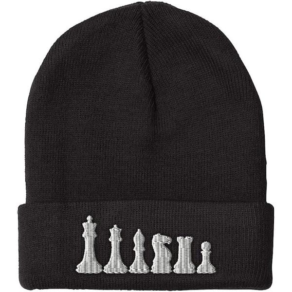 商品名Beanies for Men Chess Set White Embroidery Chess Winter Hats for Women Acrylic Skull Cap 1 Size Black Design Onlyブランド...