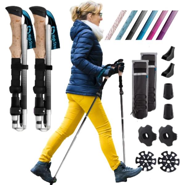 商品名High Stream Gear 折りたたみ式 ハイキング＆トレッキングポール 2本 ベルトマウントホルダー付きHigh Stream Gear Women’s Collapsible Hiking Poles - 14.5” Fol...