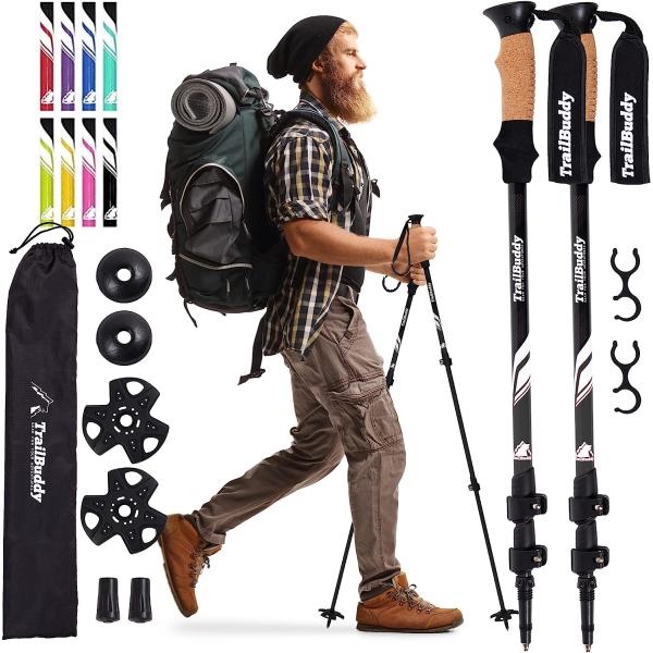 商品名TrailBuddy トレッキングポール 2本セット 登山用ストック 軽量アルミ製 航空機品質 ウォーキングポール 登山杖 伸縮可能 フリップロック コルクグリップ パット入りストラップ 疲れにくい 収納袋付き 各種付属品付きTrai...