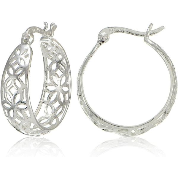 商品名スターリングシルバーフィリグリーフローラルデザインフープイヤリングHoops &amp; Loops 925 Sterling Silver Floral Daisy Filigree Design Dangle Hook Earri...