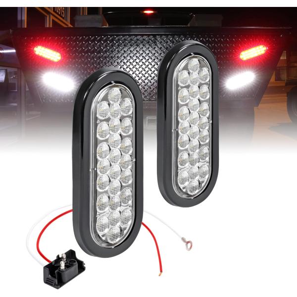 商品名TRUE MODS 6インチ ホワイトオーバルLEDリバーストレーラーテールライトキット [DOT FMVSS 108] [SAE (2) R] [24LED] [グロメット/プラグ付属] [IP67防水] [バックアップ信号] トレ...