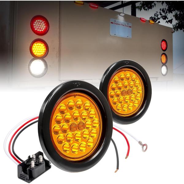 商品名トレーラーテールライト 4インチ 円形 アンバー 24 LED 2個 [DOT認証] [グロメット&amp;プラグ付属] [IP67防水] RVトラック用パークターントレーラーライトTRUE MODS 2pc 4"" Round Am...