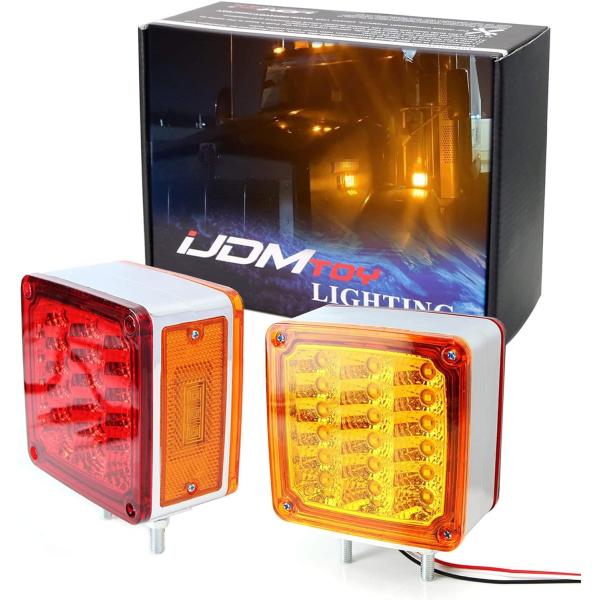 商品名iJDMTOY スクエアダブルフェイスLED台車 トレーラーライト2個 (39個のLEDライトで駆動) ウィンカー、サイドマーカー、ブレーキテールライトと互換性あり)iJDMTOY Pair Square Double-Faced F...