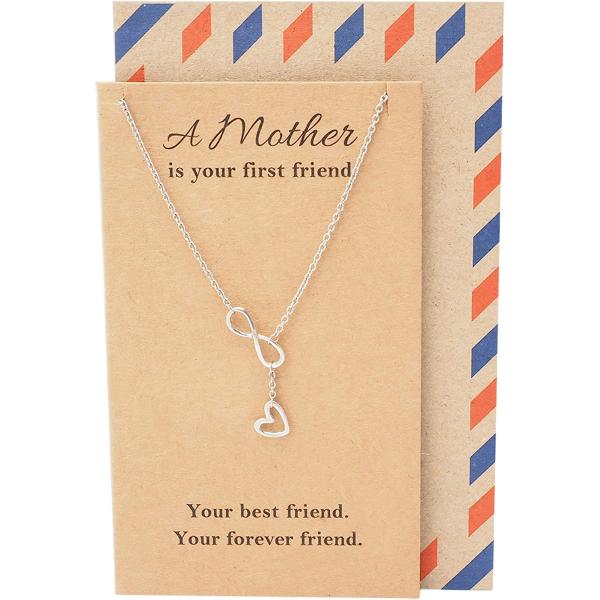 商品名Quanジュエリーギフトfor Mom、母のネックレスwith Greeting Card、シルバートーン、16インチto 18インチQuan Jewelry Infinity Heart Necklace, Mother's Day...