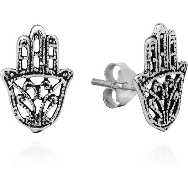 商品名Tattoo Swirl Hamsa Hand。925スターリングシルバースタッドイヤリングAeraVida Tattoo Swirl Hamsa Hand Detailed .925 Sterling Silver Stud Ear...
