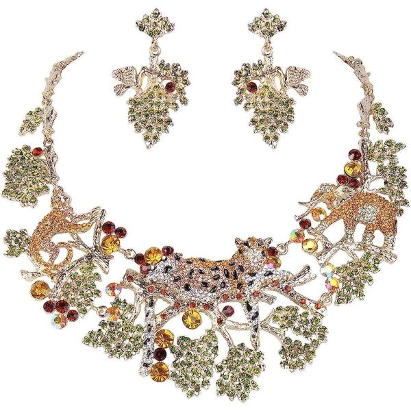 商品名EVER FAITH Gold-Tone Austrian Crystal Enamel Forest Leopard Elephant Necklace Earrings Set Topaz Colorブランド：EVER FAITH...