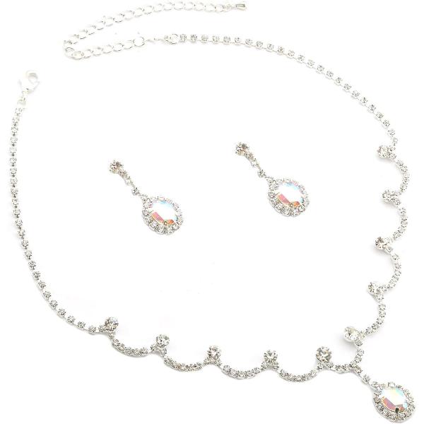 商品名TopwholesalejewelウェディングジュエリーセットシルバーPlaiting AB rhinesotneネックレスイヤリングセットTopwholesalejewel Wedding Jewelry Set Silver Pl...