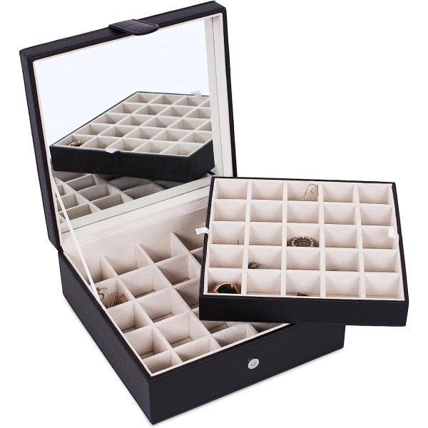 商品名Internet's Best PUレザー製ジュエリーケース （ブラック） パープル ブラックInternet's Best Faux Leather Grid Jewelry Box - 2 Tier 25 Slot Jewelry...