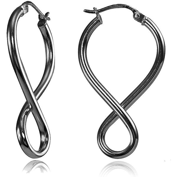 商品名ブラックFlashedスターリングシルバースクエアチューブLarge図8無限大光沢仕上げドロップイヤリングHoops &amp; Loops 925 Sterling Silver Infinity Eternity Figure E...
