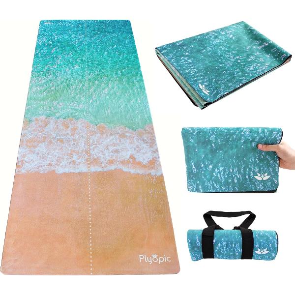 商品名PLYOPIC 3イン1 旅行用ヨガマット / ホットヨガタオル / ジムマットトッパー 滑り止め ポータブル 折りたたみ式 洗濯可能 環境に優しい 1.5mm 薄型 ヨガ ホットヨガ ピラティス フィットネス エクササイズ 旅行に最...