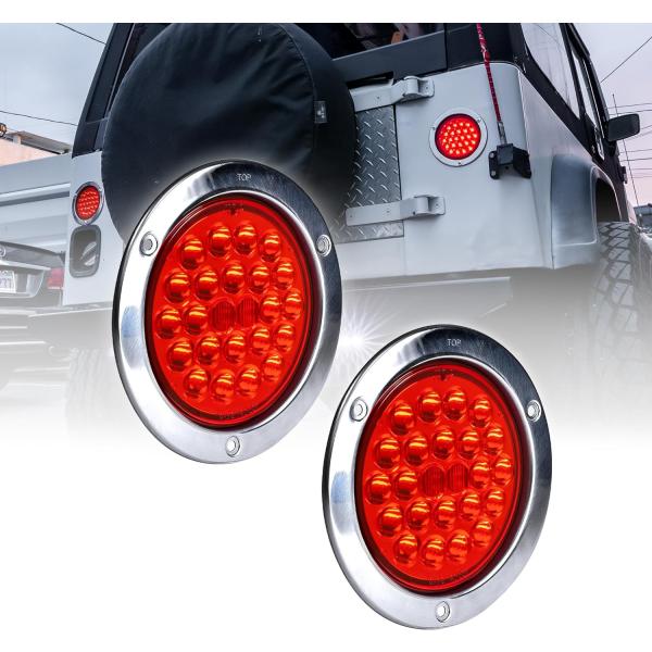 商品名TRUE MODS 4インチ ラウンドLEDトレーラーテールライト 2個 [DOT認証] [ステンレススチールクロームベゼル] [コネクタプラグ付属] ストップブレーキライト ジープトラックRV対応TRUE MODS 2pc 4"" ...