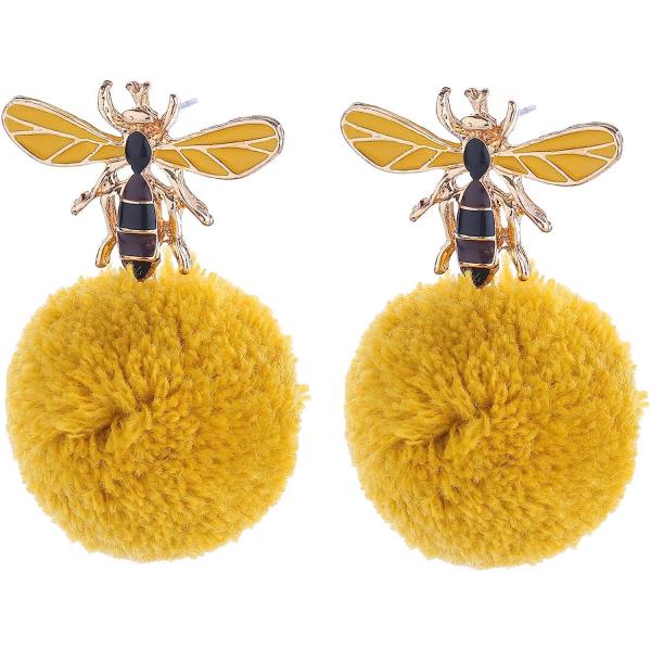 商品名Lureme Lovelyイエローポンポン付きイヤリングwith Beeスタッドイヤリングレディース、ガールズ(er005488 )Lureme Lovely Mustard Pom Pom Earrings with Bee Stu...