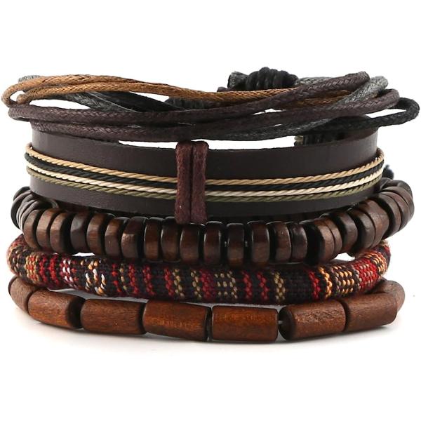 商品名HZMAN Mix 4ラップブレスレットメンズレディース、Hemp Cords木製ビーズエスニックトライバルブレスレット、レザーWristbandsHZMAN Mix 5 Wrap Bracelets Men Women, Hemp ...