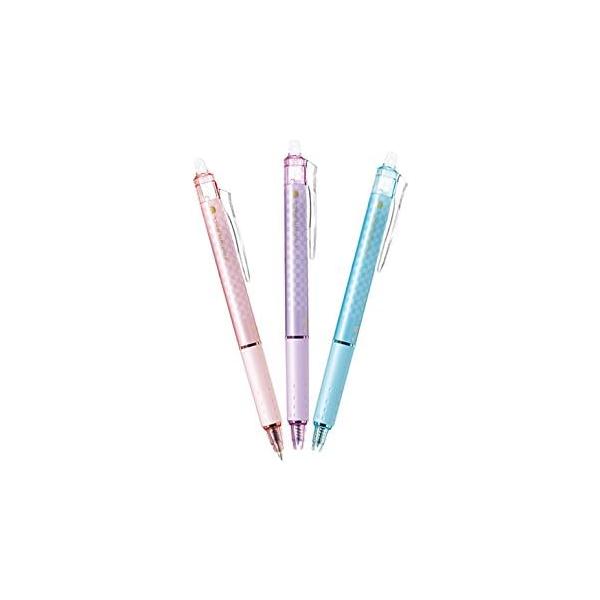 商品名パイロットFrixionボールKnock格納式Erasable Gelインクペン、デザインシリーズ市松パターン、ブラックインク、0.5 MM、3デザインセット(ピンク、パープル、Softblue)Pilot Frixion Knock...