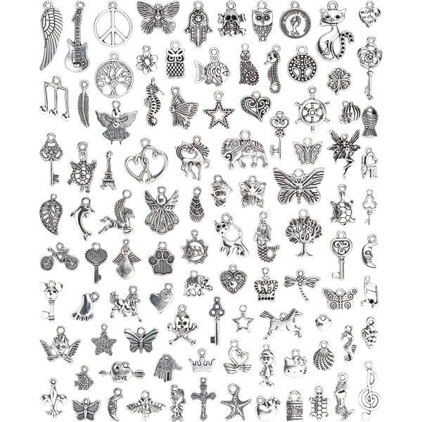 商品名(100 PCS Mixed) - Wholesale Bulk Lots Jewellery Making Silver Charms Mixed Smooth Tibetan Silver Metal Charms Pendant...