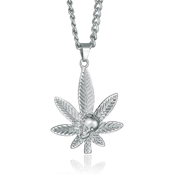 商品名壁マウントフローティングシェルフホワイトScrollworkデザインのセット2420 Leaf Skull Pendant Necklace Hip Hop Skull Cannabis Weed Necklace Chain Sil...